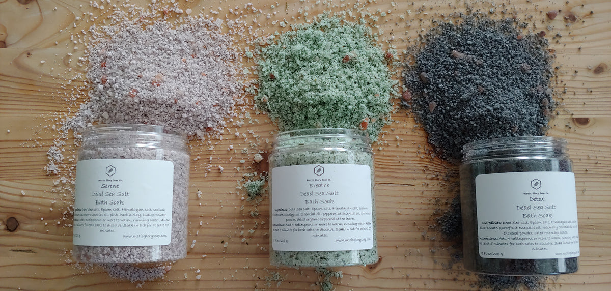 Dead Sea Salt Essential Oil Bath Soaks – Rustic Glory Soap Company